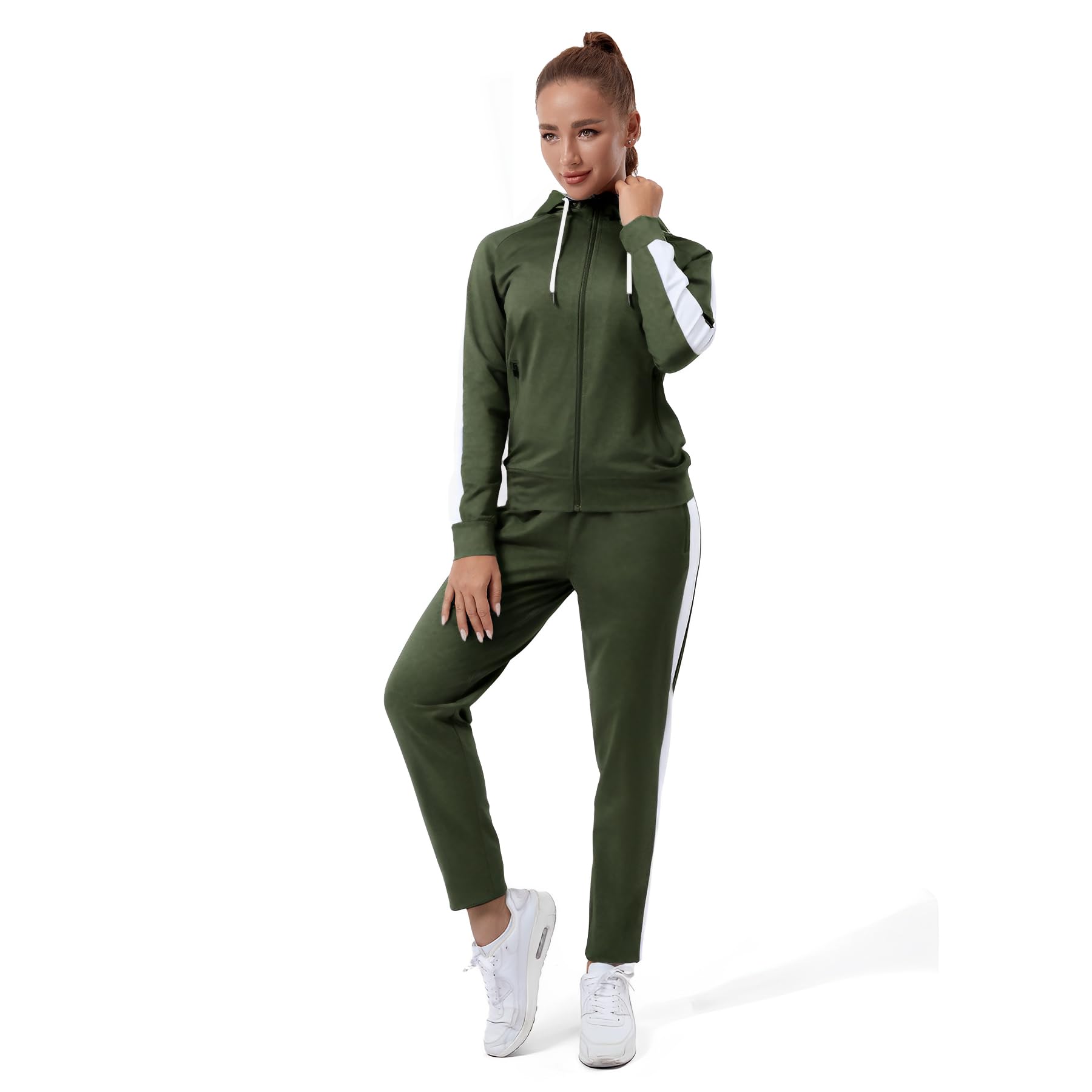 TEZO Womens Full Zip-Up Hoodie Tracksuit Set Long Sleeve Casual Jogging Suits Workout Gym 2 Piece Outfits with Pockets(RD M)