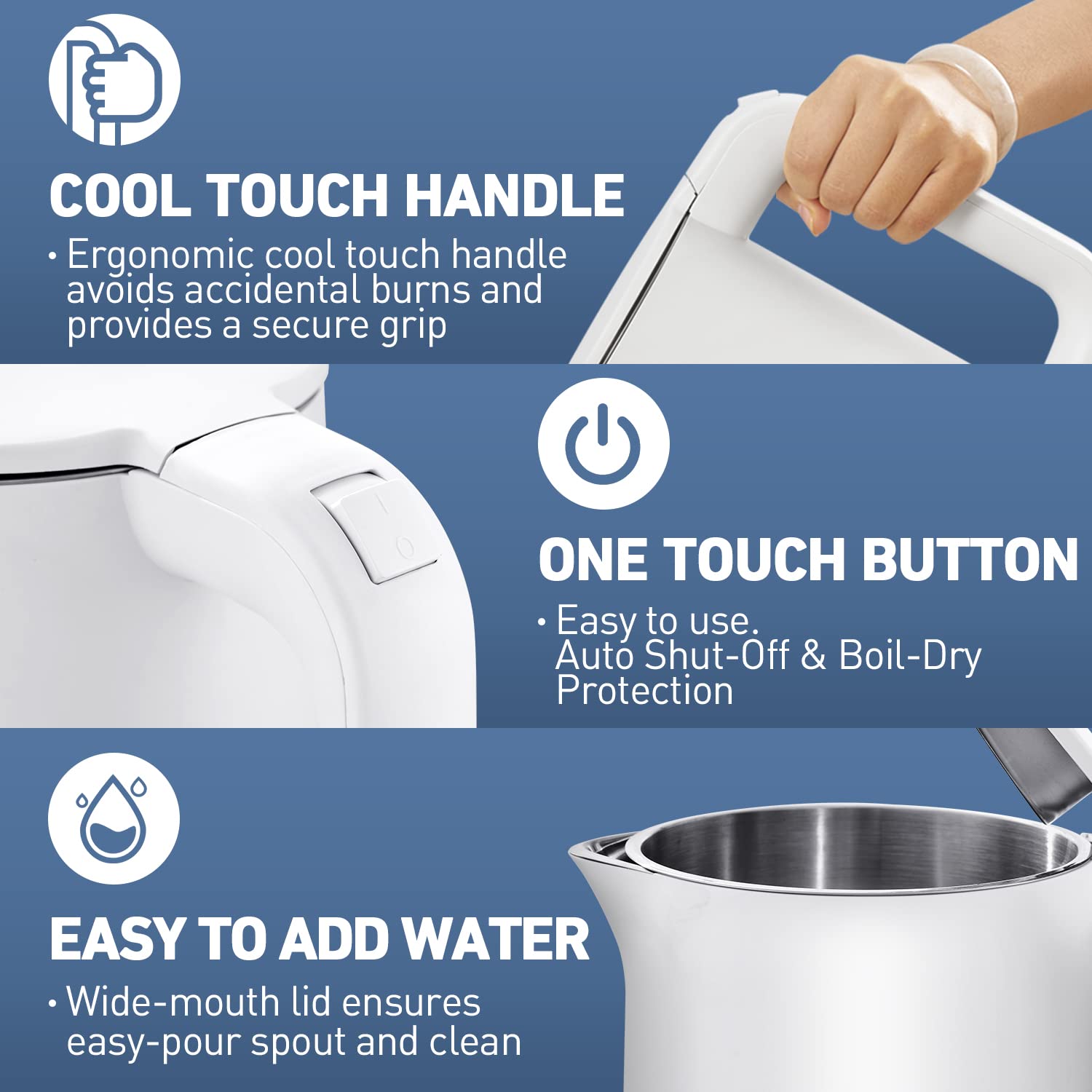 WEKING Home Electric Kettle, 1.5L Double Wall Electric Tea Kettle with Overheating Protection and Auto Shut-Off, 100% Stainless Steel BPA Free Water Heater Kettle with Keep Warm Function