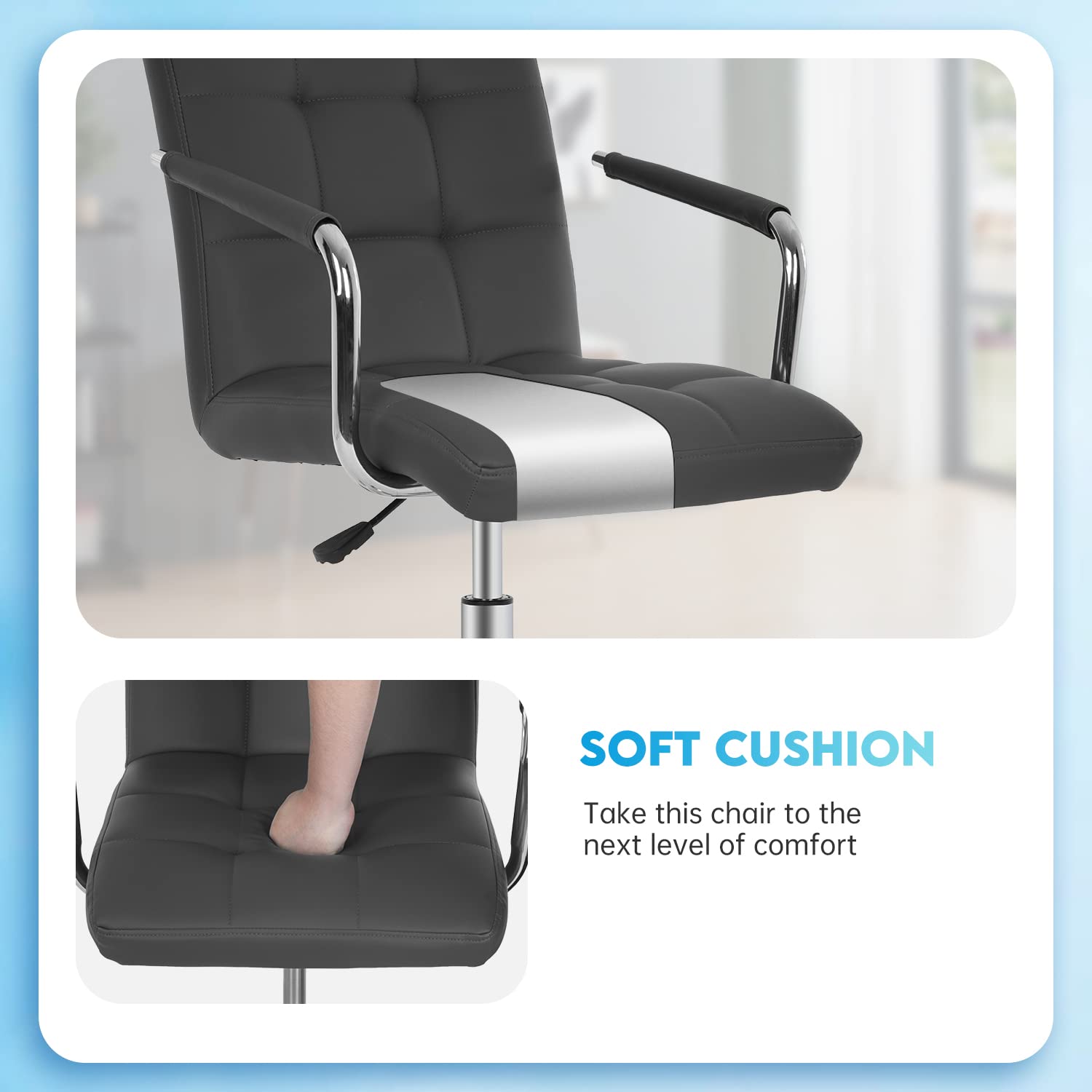 PayLessHere Home Office Desk Chair PU Leather Makeup Chair Vanity Chair with Armrest/Wheel 360°Swivel Height Adjustable Home Chairs for Office Makeup Room (Grey)
