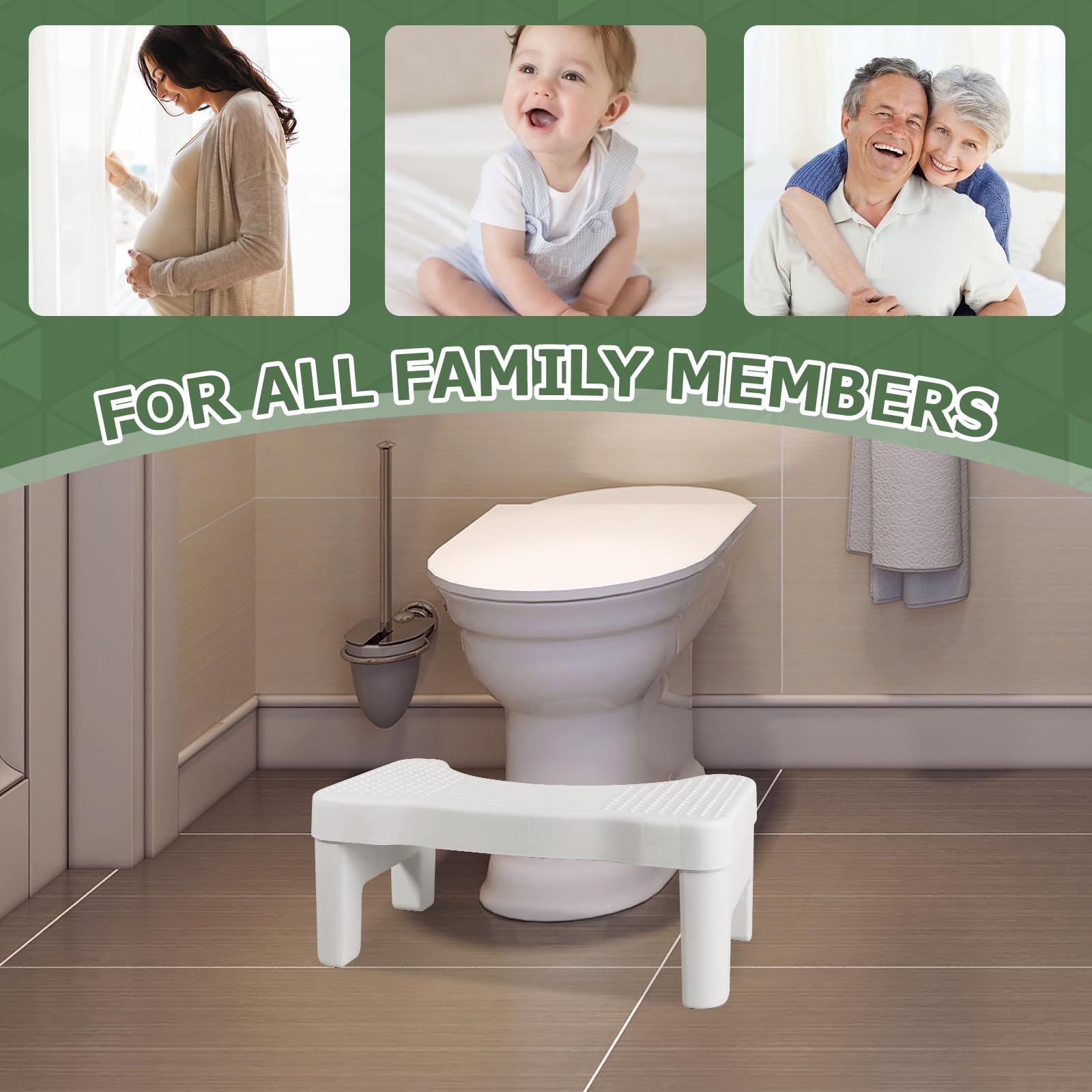 Squatting Toilet Stool for Adults, 6.5 Inch Height Non-Slip Bathroom Pooping Step Potty Stool, Healthy Stable Plastic Toilet Assistance Step with Comfort