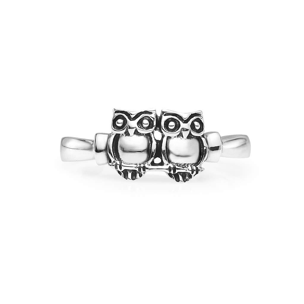 Silverline Jewelry - 925 Sterling Silver Two Owls Ring, Animal Themed Jewelry Size 9