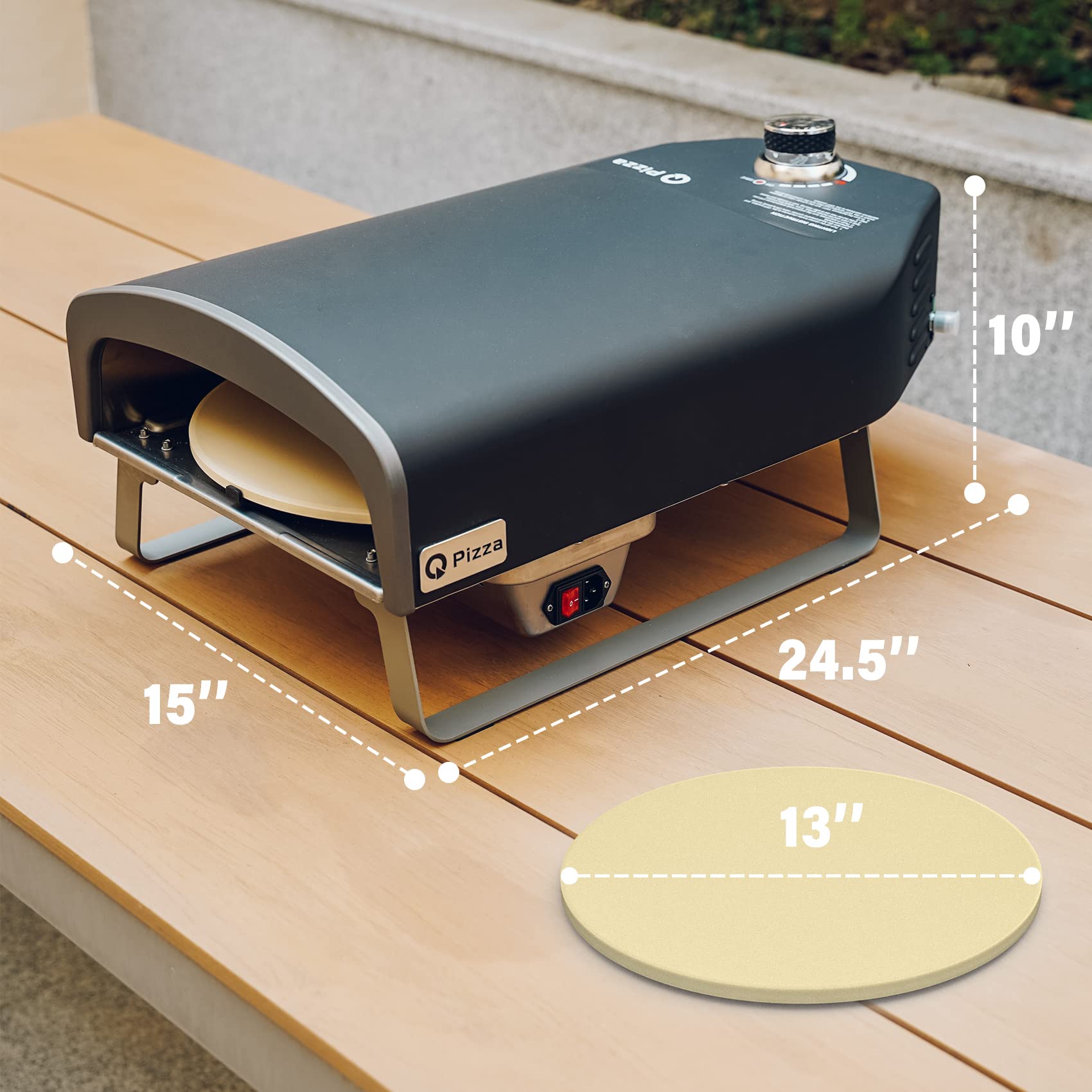 Q Pizza Gas Pizza Oven Portable Propane Pizza Oven with Automatic Rotating Stone for Outdoor Cooking, Portable Gas Pizza Oven For Outside Garden Backyard Party