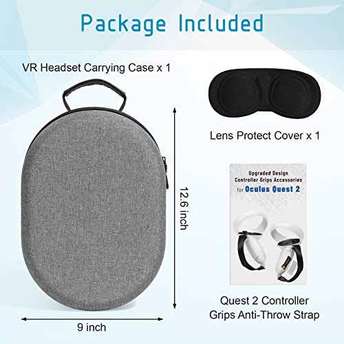 Zortwury Hard Carrying Case Compatible with Oculus/Meta Quest 2 Accessories VR Gaming Headset Touch Controllers & Lens Protector Accessories, Suitable for Travel and Home Storage (Grey)