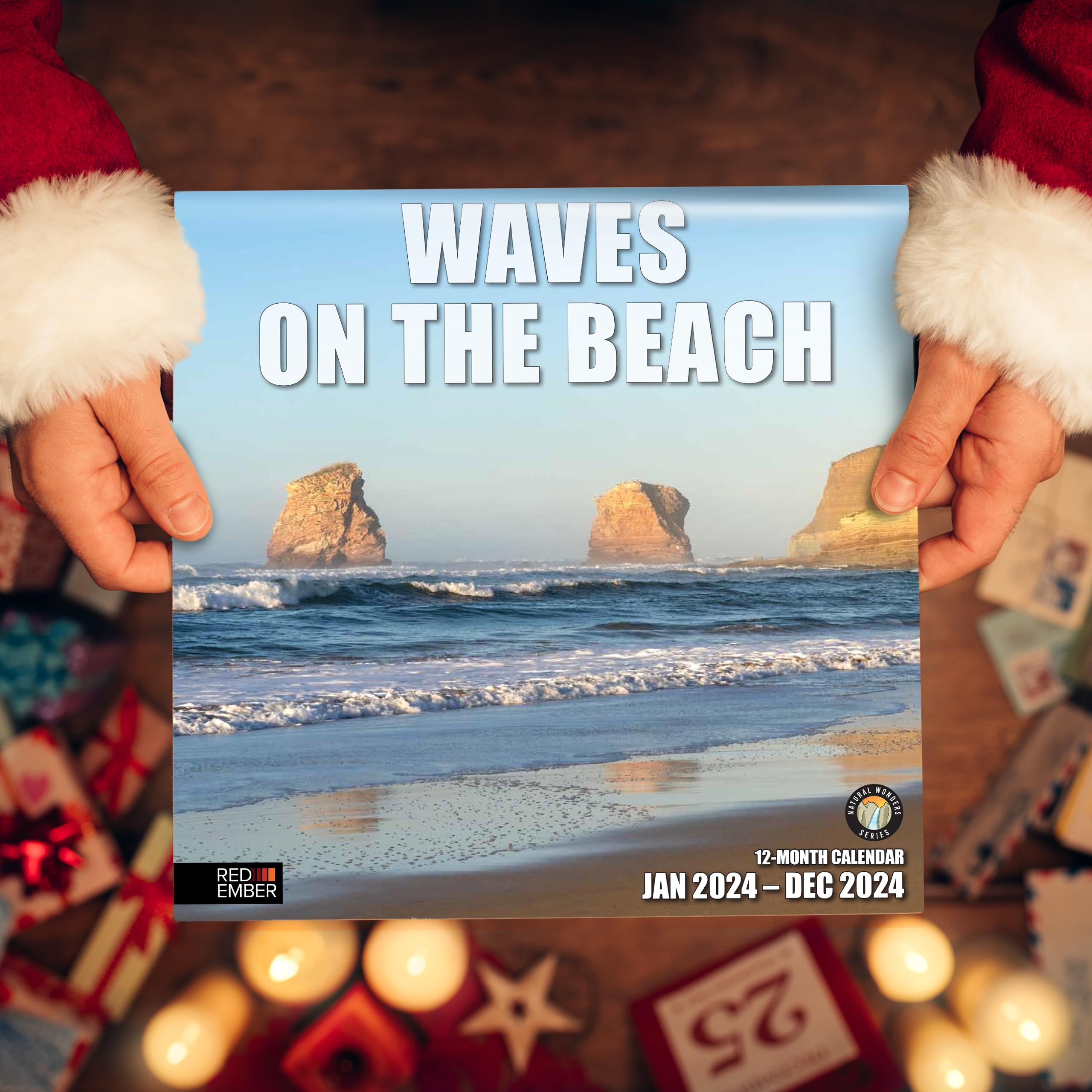 RED EMBER Waves on the Beach 2024 Hangable Monthly Wall Calendar | 12" x 24" Open | Thick & Sturdy Paper | Giftable | Beautiful Nature Tropical Travel | Daily Tranquility