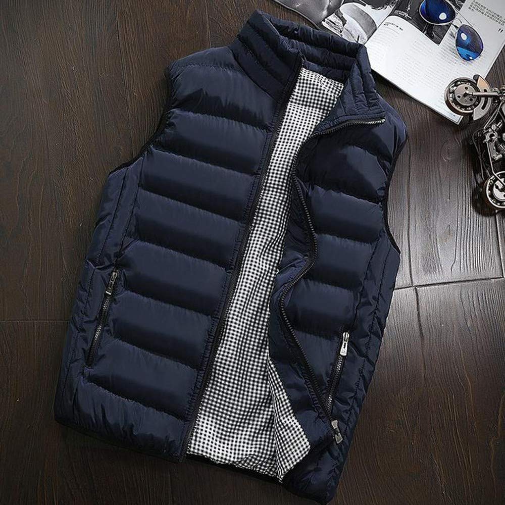 SSDXY Men's Padded Cotton Blend Autumn Winter Warm Vest Coat Tops Jacket Casual Loose Sleeveless Solid Slim Warm Outwear, Dark Blue, 3X