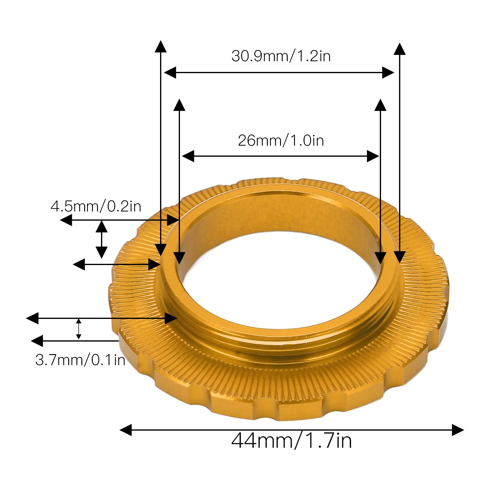 Wene Disc Rotor Lockring, Aluminum Alloy Centerlock Lock Cover Anti Deformation Durable CNC Machining for Mountain Bike(Gold)