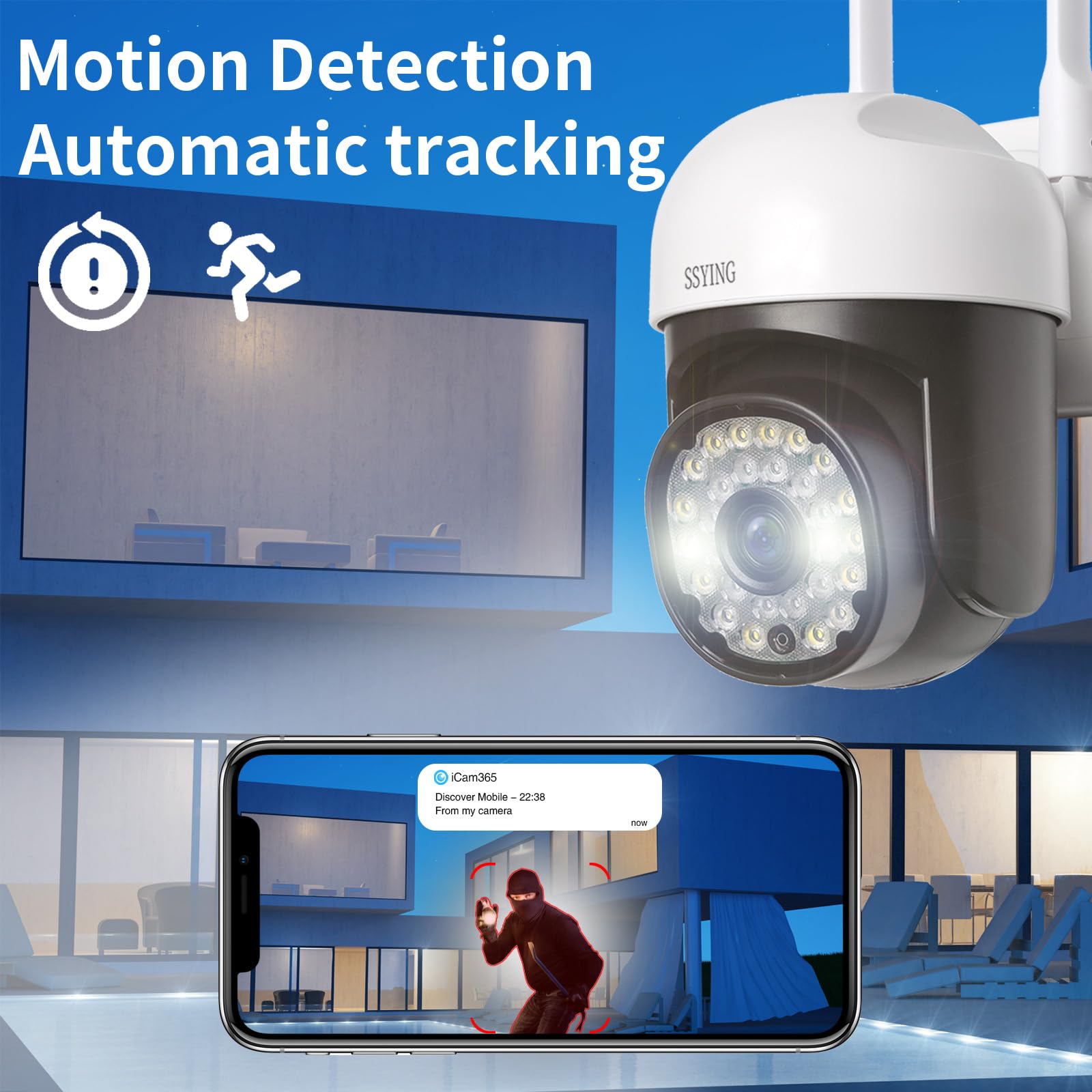 SSYING 2PCS Surveillance Outdoor Security Cameras, 5G/2.4G Wi-Fi Wireless 1080P Dome Home Cam with Phone App, 360°View Pan/Tilt, Color Night Vision, 2-Way Audio, IP66 Waterproof, Motion Detection