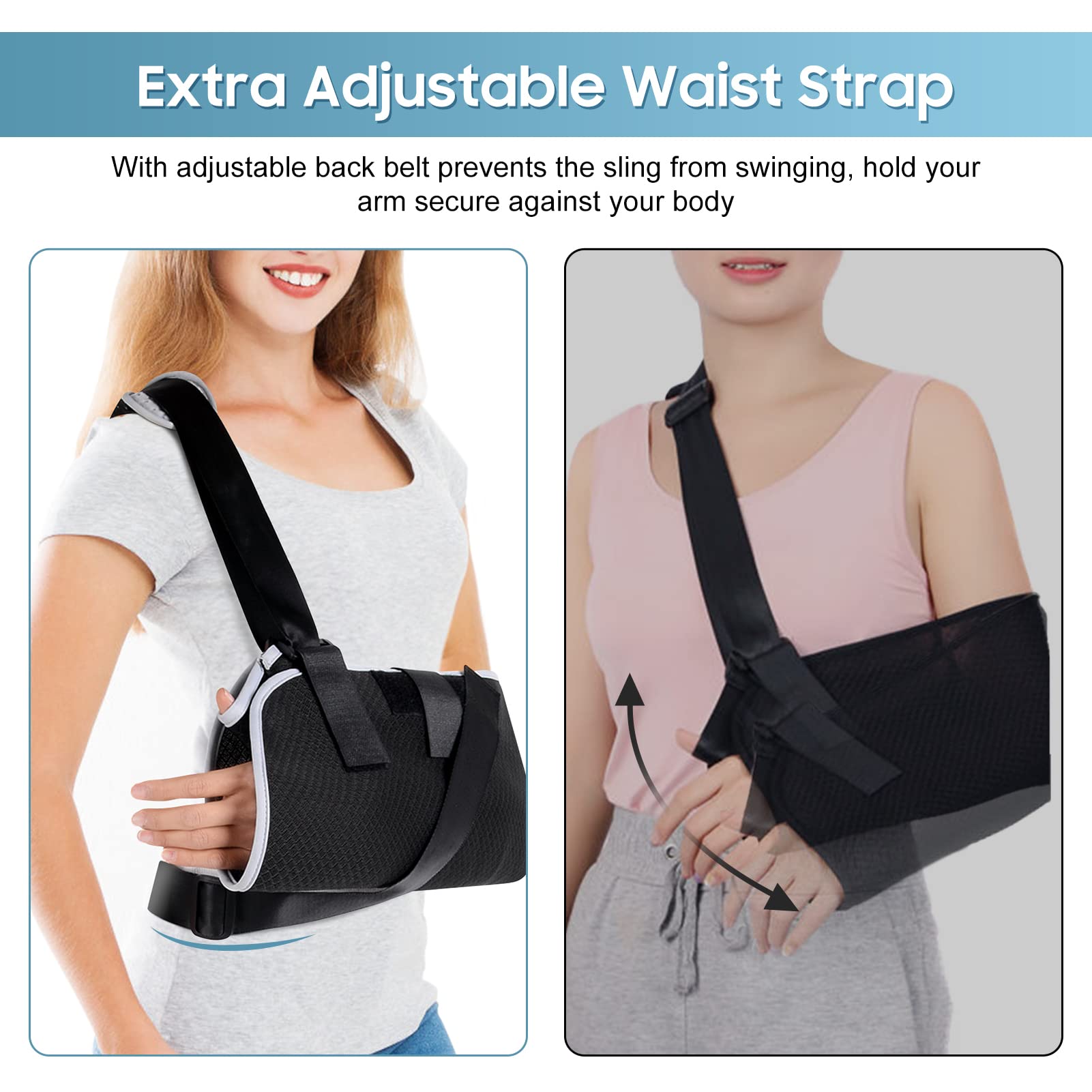 Yosoo Arm Sling, Adjustable Arm Support Brace with Strap and Waistband Shoulder Immobilizer Strap to Relieve Pain and Prevent Injuries, Universal for Left and Right Arms