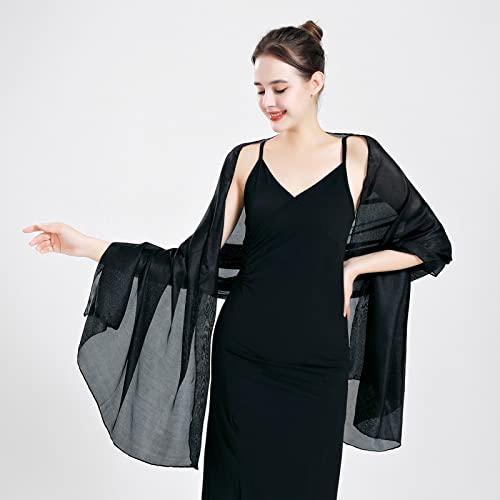 QBSM Womens Black Shawls and Wraps for Evening Dresses, Silky Wedding Party Shawl Wraps for Women