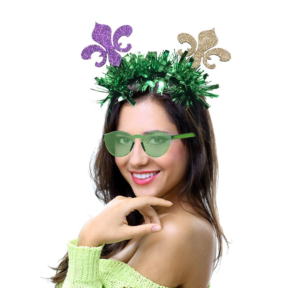 SSTX 2 Pack Mardi Gras Headbands Sequin Stretchy Glitter Headbands for Carnival Party Costume(Classic)