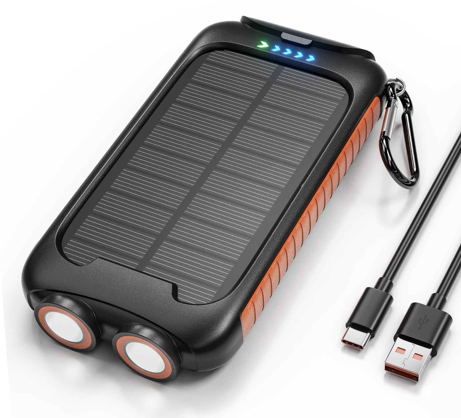 Nuynix Solar Charger Power Bank, 38800mAh Portable Phone Charger with 1 Type-C & 2 USB-A Ports Built-in Dual LED Flashlight, 15W Fast Charging Waterproof Solar Panel Charger