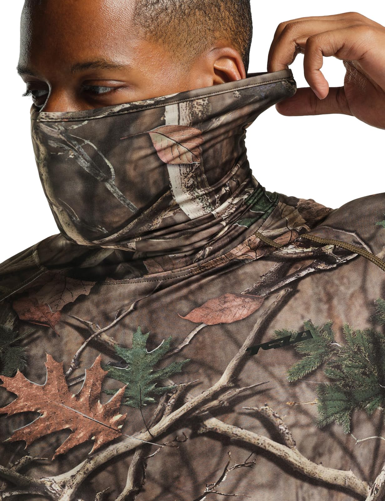 TSLA Men's Thermal Long Sleeve Compression Shirts, Mock/Turtleneck Winter Sports Running Base Layer Top, Heatlock Face Mask Print Hunting Camo, Medium