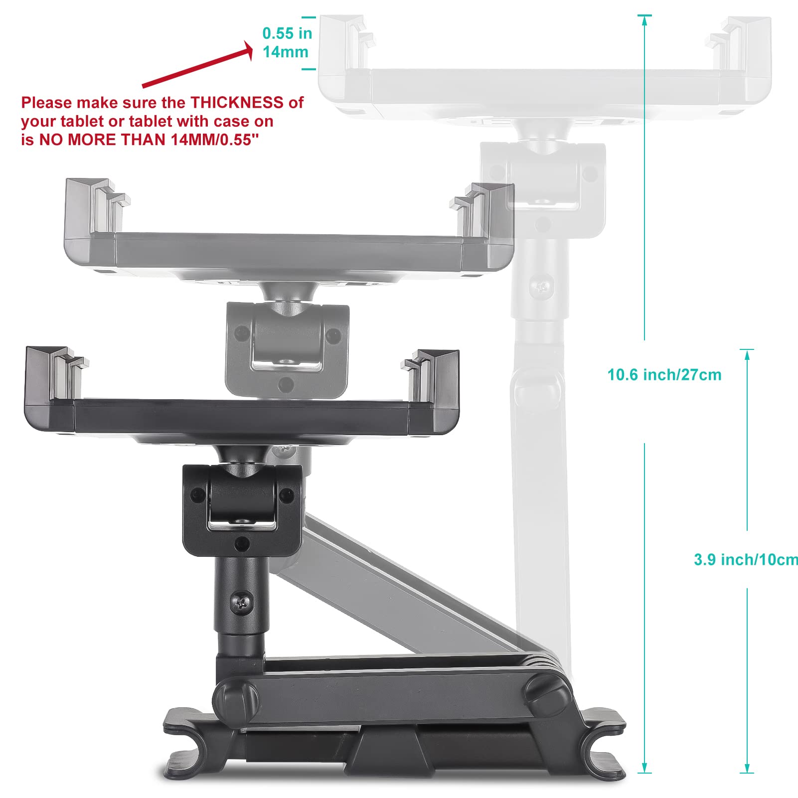 Tablet Holder for Car with 10 Inch Retractable Arm, 360° Rotating Ipad Holder for Car Back Seat, Compatible with iPad Pro Air Mini, Galaxy Tabs, Other 4.7-11" Cell Phones and Tablets
