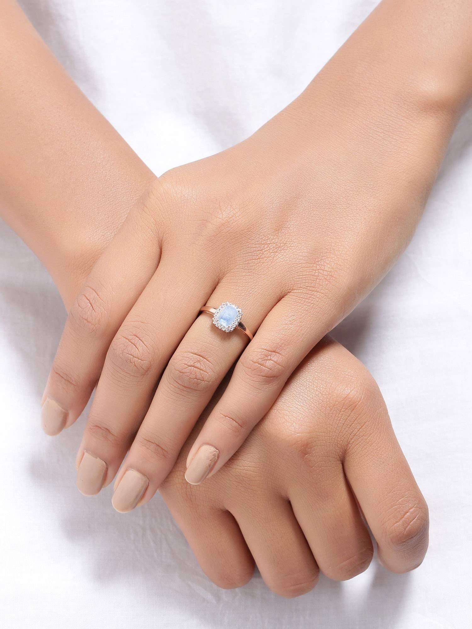 YoTreasure 1.52 Ct Moonstone Solid 10kt Rose Gold Engagement Ring Jewelry