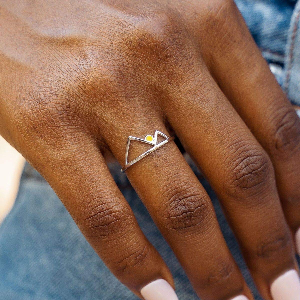 Pura Vida Silver-Plated Sunrise Ring - Hammered Finish, Brass Band, Exclusive Design - Size 7