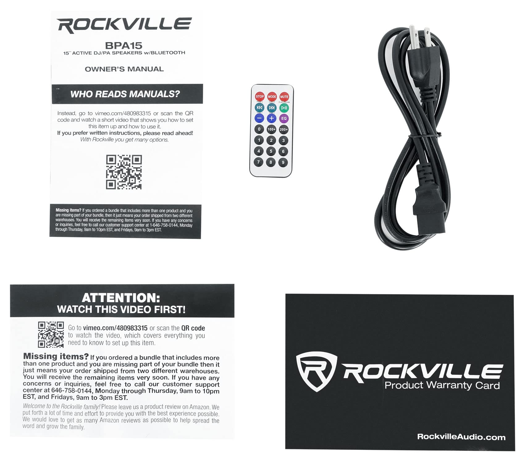 Rockville Professional Powered Active 800w DJ PA Speaker w Bluetooth, 15 inch (BPA15), Black