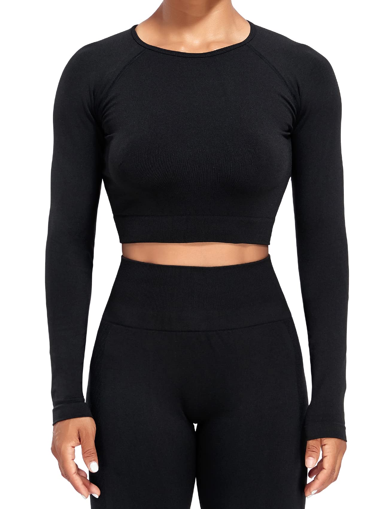 Women's Yoga Gym Crop Top Compression Workout Athletic Long Sleeve Shirt M