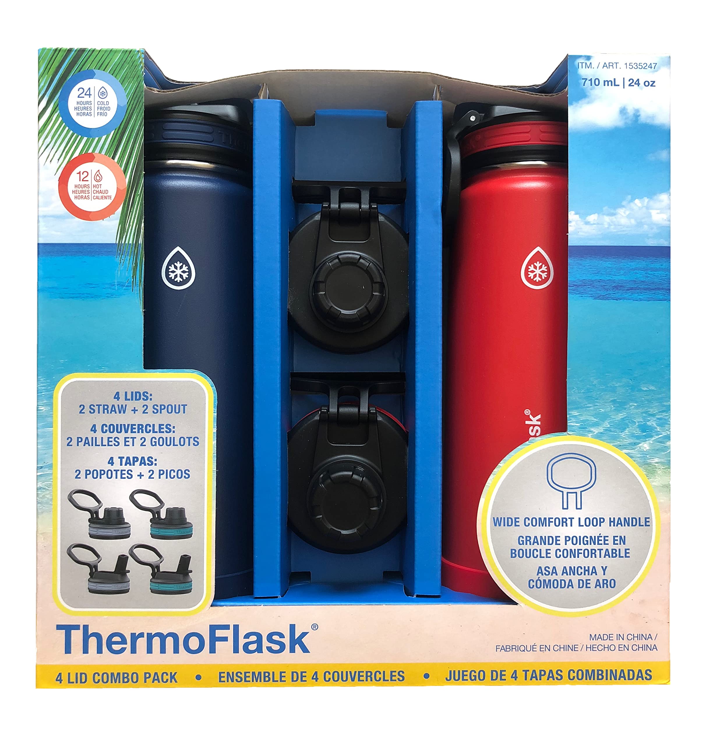 Thermo Flask Set 710 ml 2 Piece Thermal Bottle Blue and Red