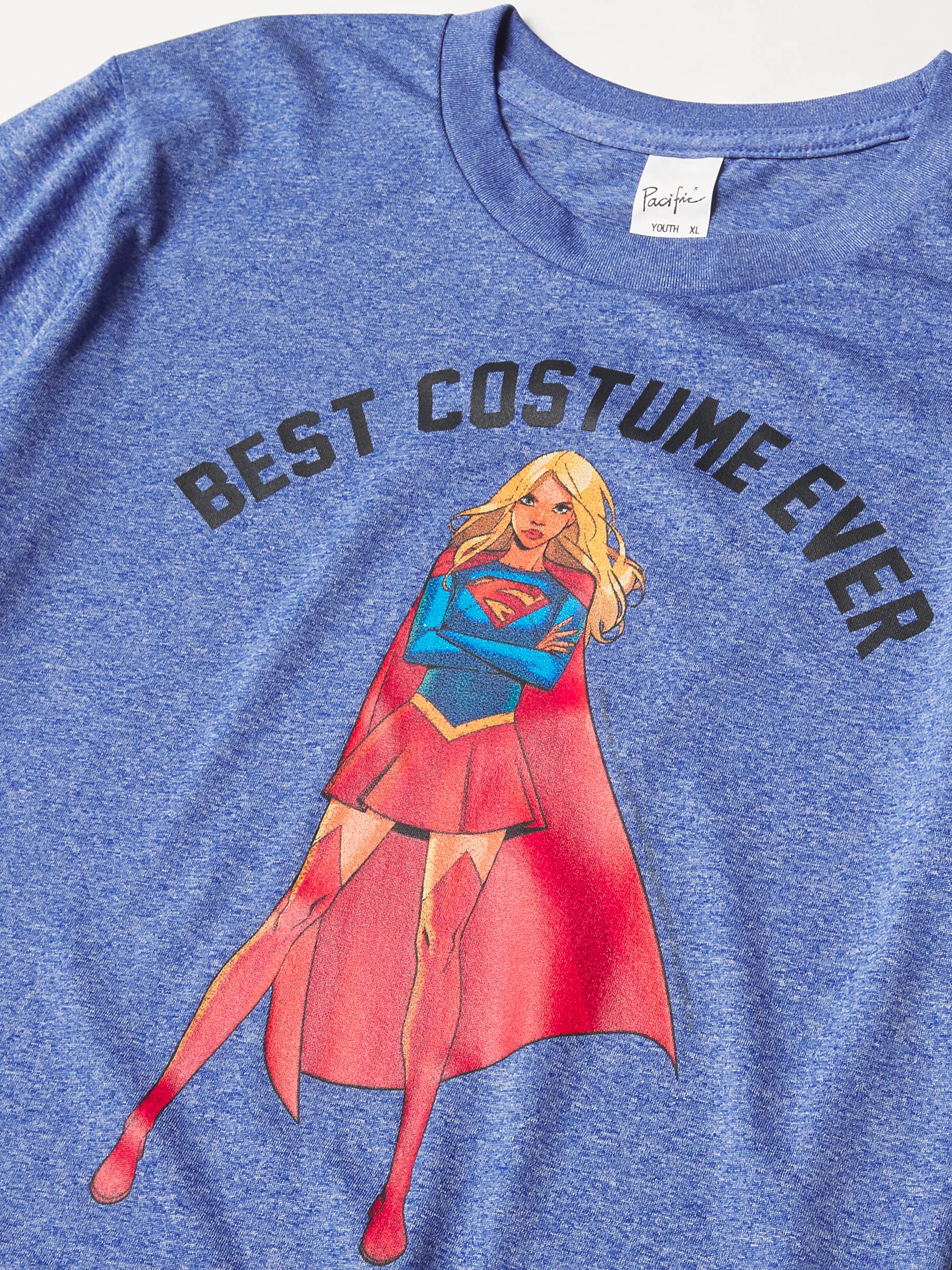 Warner Brothers Superman Best Supergirl Costume Boy's Performance Tee, Royal Blue Heather, Youth Large