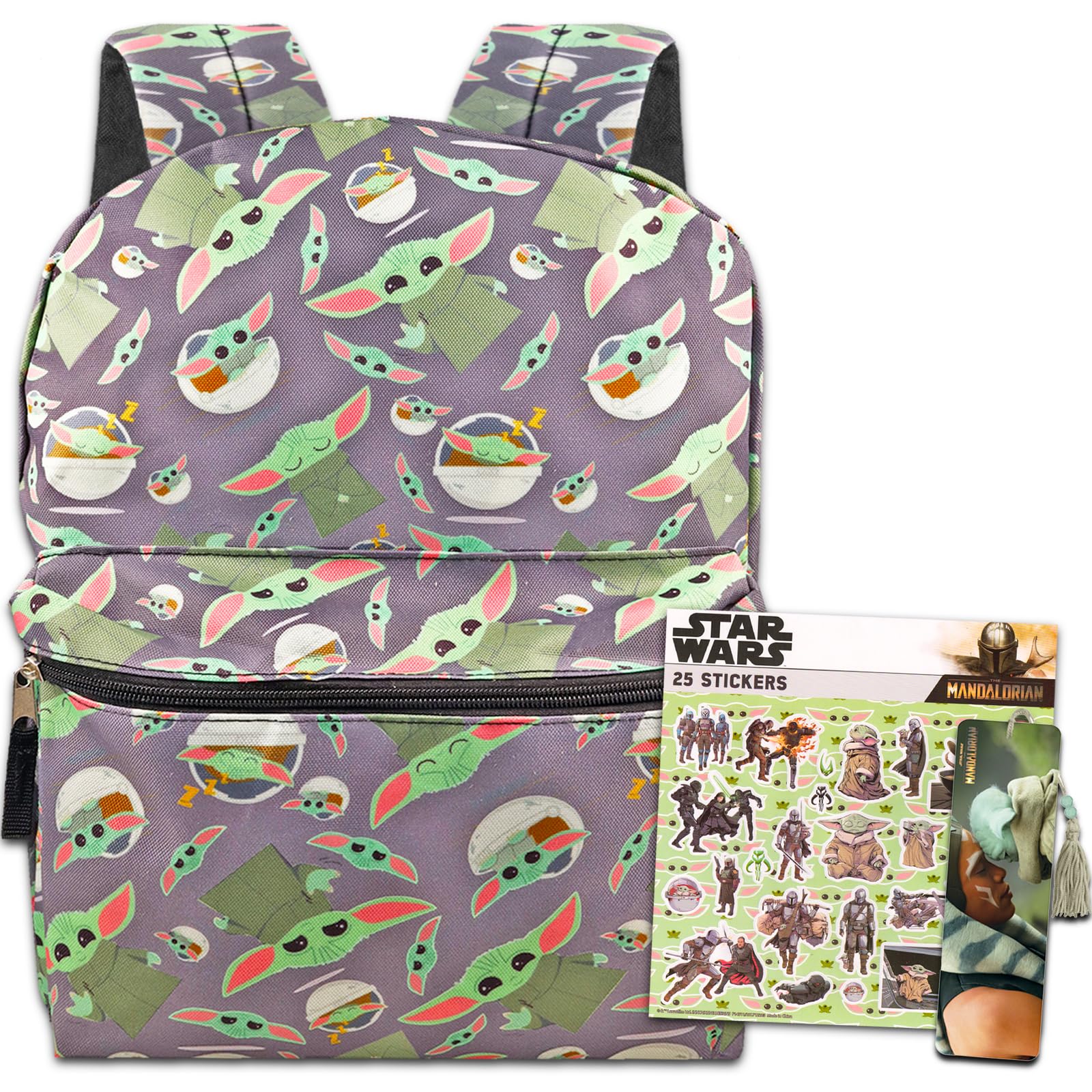 Star Wars Backpack for Boys, Kids - Bundle with 16" Baby Yoda School Backpack, Star Wars Stickers, and More | Mandalorian School Supplies