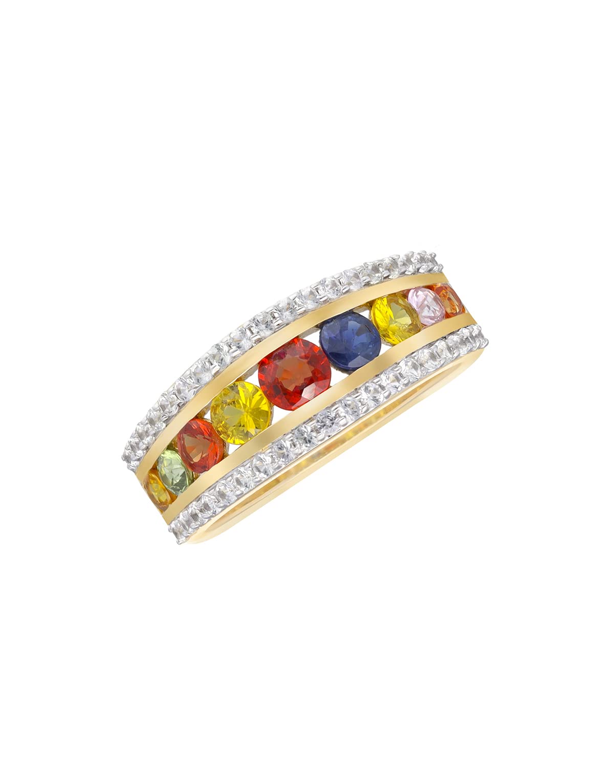 YoTreasure 1.60 Ct. Multi Sapphire Wedding Bands Ring 14K Yellow Gold Gemstone Jewelry
