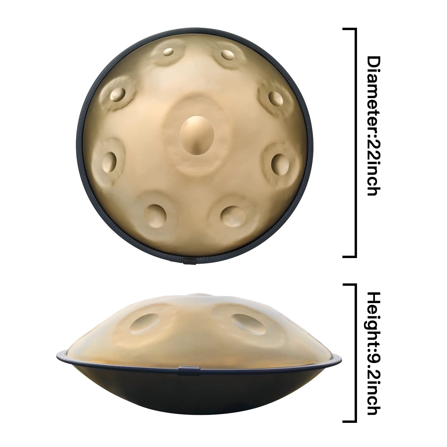 TTXC Handpan Steel Drums Musical instrument D Minor 9 Notes 22 inchs Steel Hand Drum,Soft Hand Pan Bag,2 handpan Mallet,Handpan Stand,dust-free cloth,(gold)