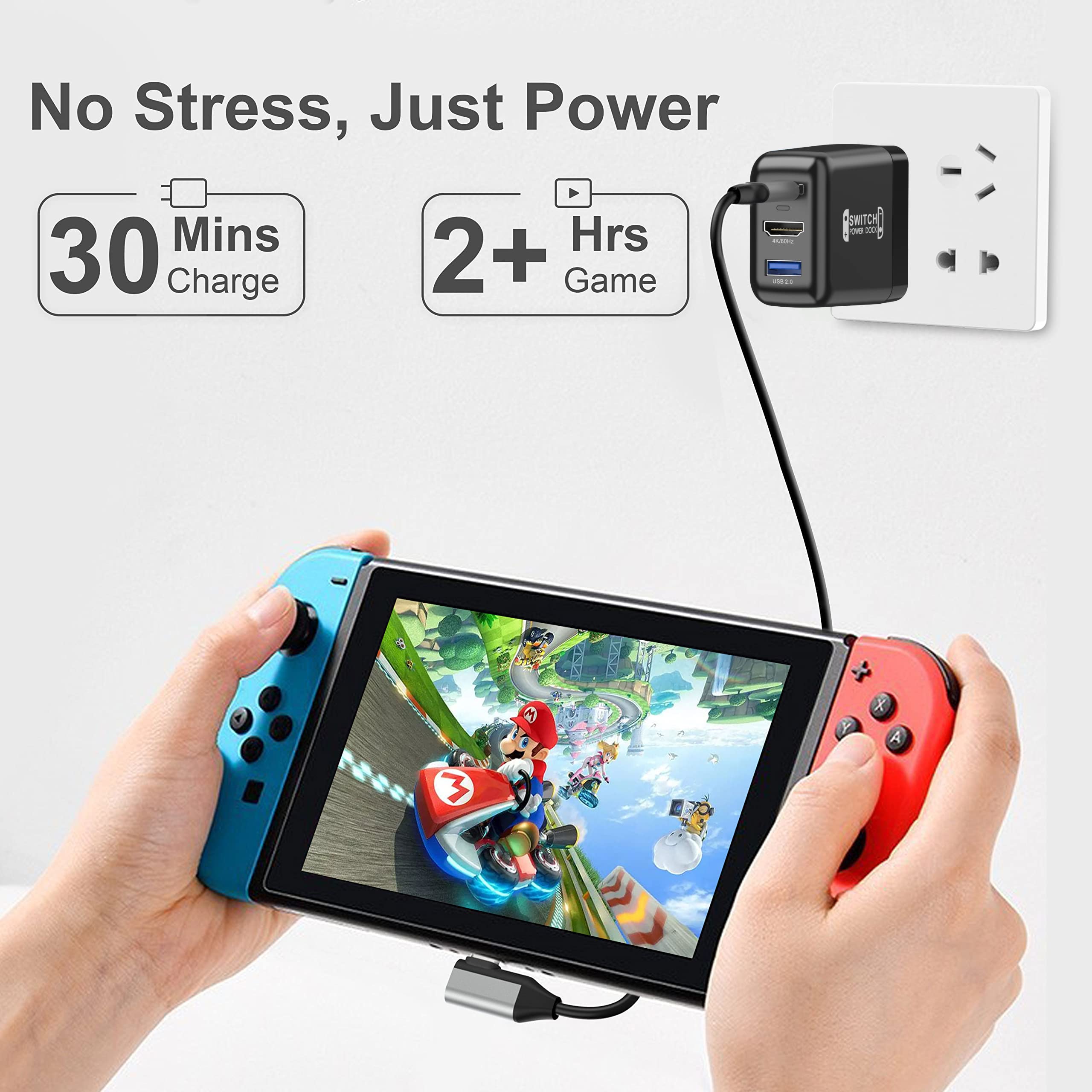 RREAKA Switch Dock Charger for Nintendo Switch/OLED, Portable TV Docking Station for Nintendo Switch 4K@60Hz HDMI/USB2.0/PD USB-C Fast Charging Ports, Portable Switch Dock Charger with USB-C Cable