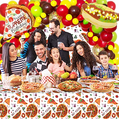 PHOGARY 3 Pack Pizza Tablecloth, Plastic Pizza Theme Table Cloths Picnic Table Cover, Hot Pizza Party Decorations Ideal for Kids’ Birthday, Pizza Decor Parties Supplies Carnival Party