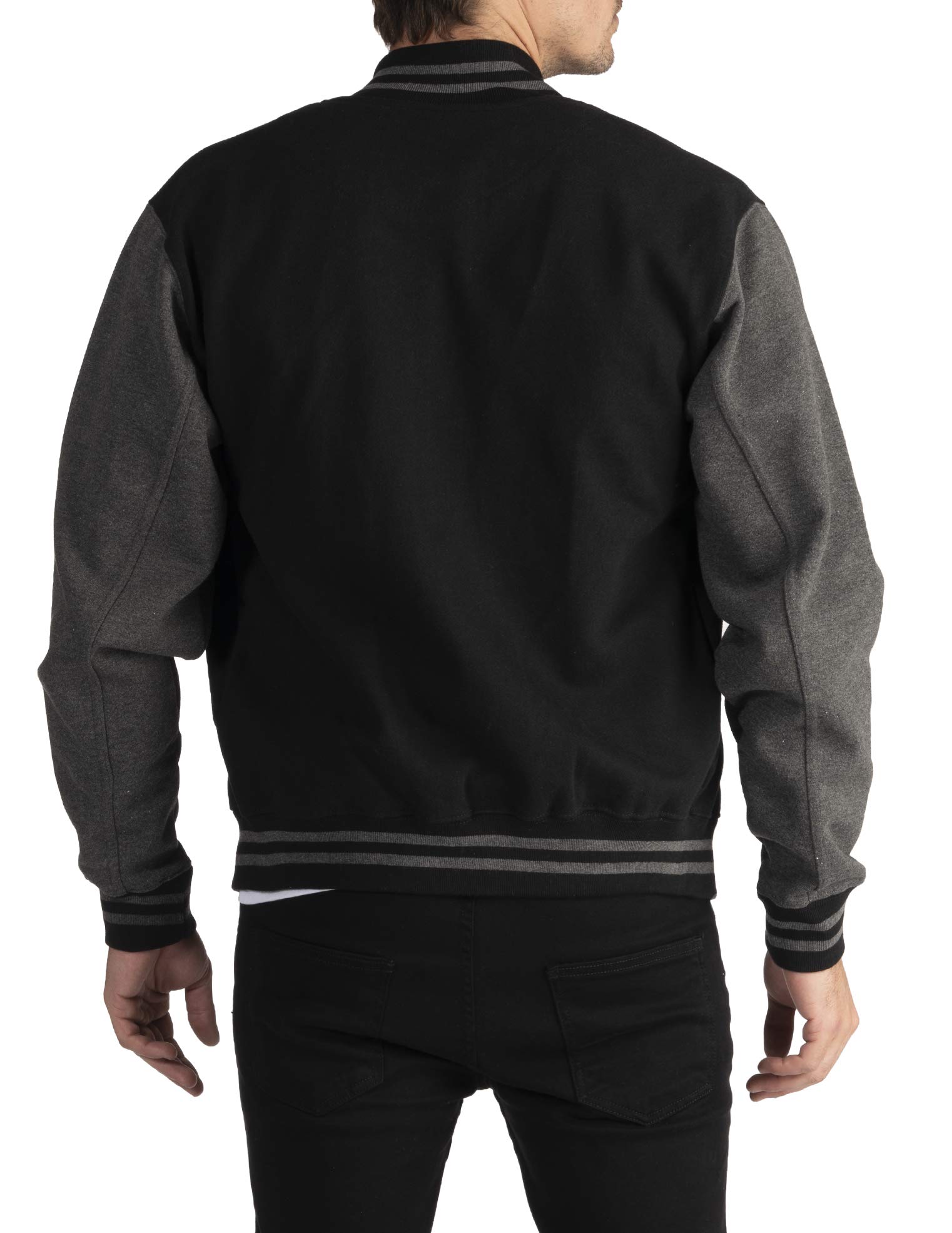 Pro Club Men's Varsity Fleece Baseball Jacket, Black/Charcoal, X-Large