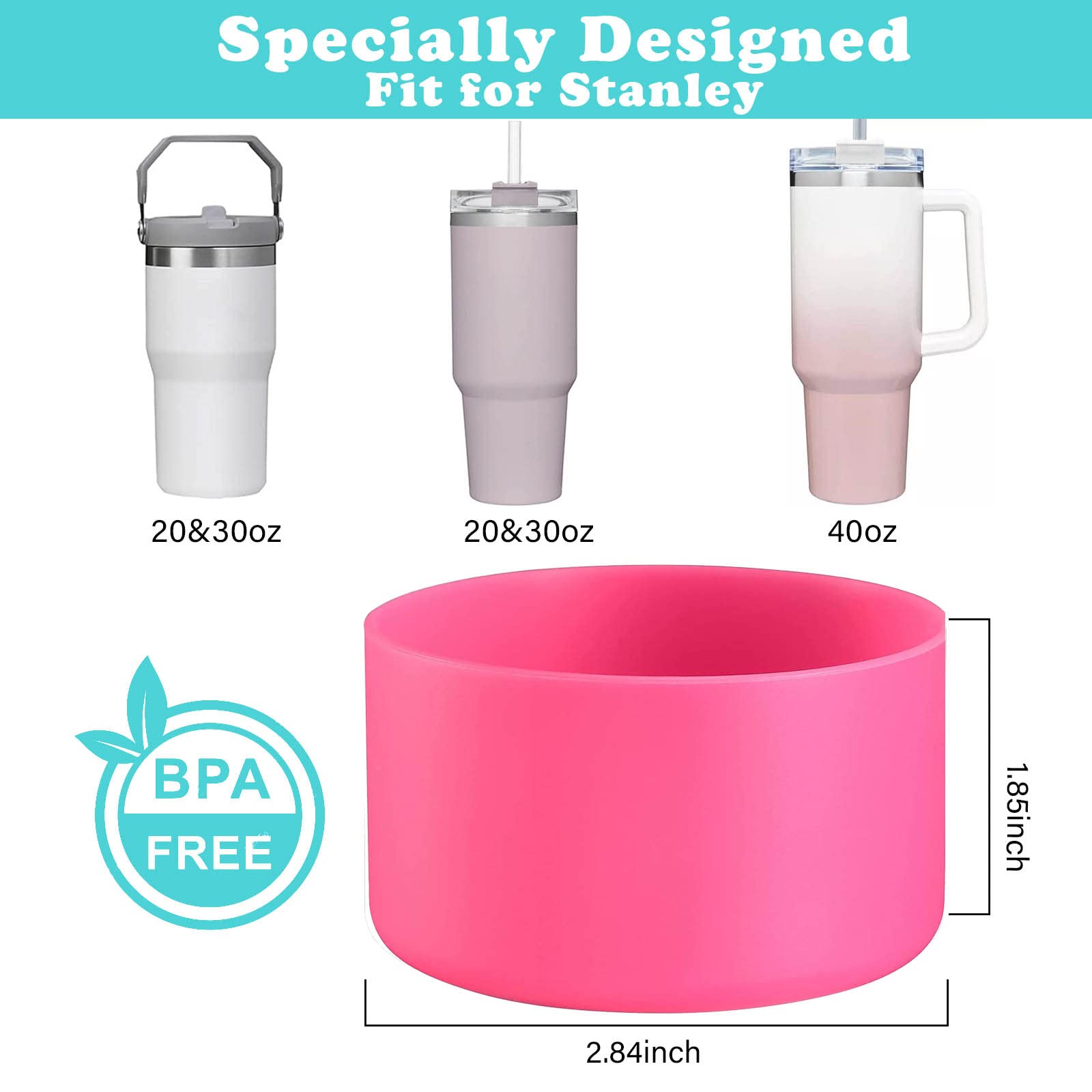 QIANHAI Silicone Boots for Stanley Quencher Adventure and Owala 40oz Tumbler with Handle & Stanley IceFlow 30oz 20oz, Owala Freesip 19oz Sport Water Bottle Accessories (1Clear1RoseRed)