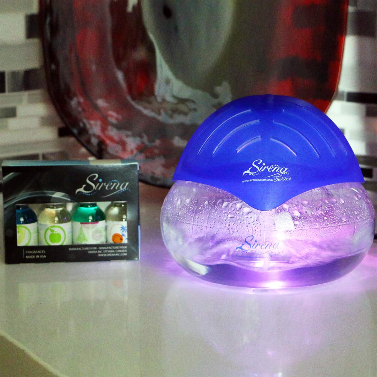 Sirena Twister Deluxe Pack (Black) including Fragrance Pack- Water Filter Air Freshener For Home and Office - Essential Oil Aroma Diffuser With LED Night light - Small Air Cleaner For Smoke and Pets