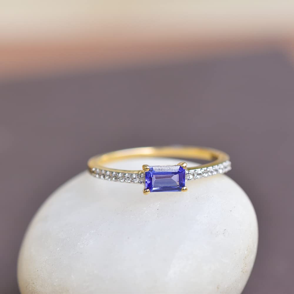 YoTreasure 0.56 Ct. Tanzanite & White Topaz 10K Yellow Gold Ring