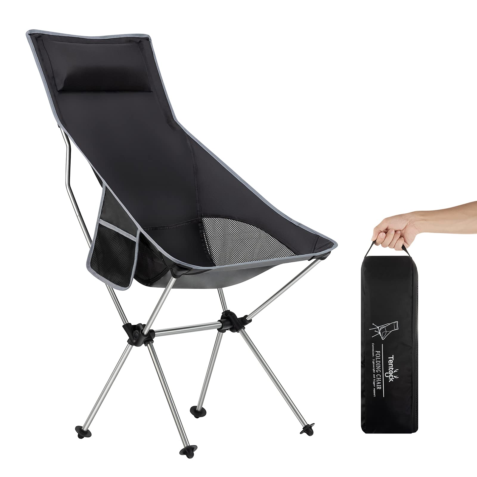 Tentock Backpacking Chair Portable Camping Chair Folding Camp Chair Lightweight Compact Rocking High Back Chair Camping Gear Equipment (Silver)