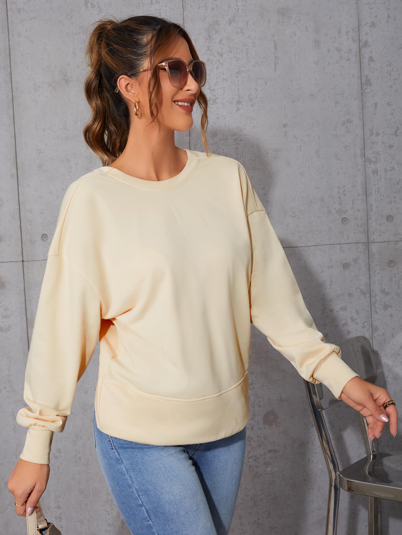 SweatyRocks Women's Criss Cross Crewneck Sweatshirts Cut Out Loose Pullover Blouse Backless Shirt Casual Jumper Tops Grey M