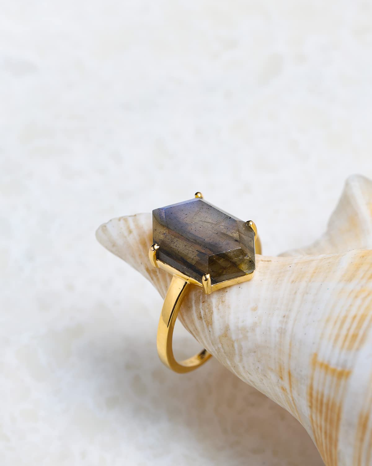 YoTreasure Labradorite Gold Over 925 Sterling Silver Bold Ring Jewelry