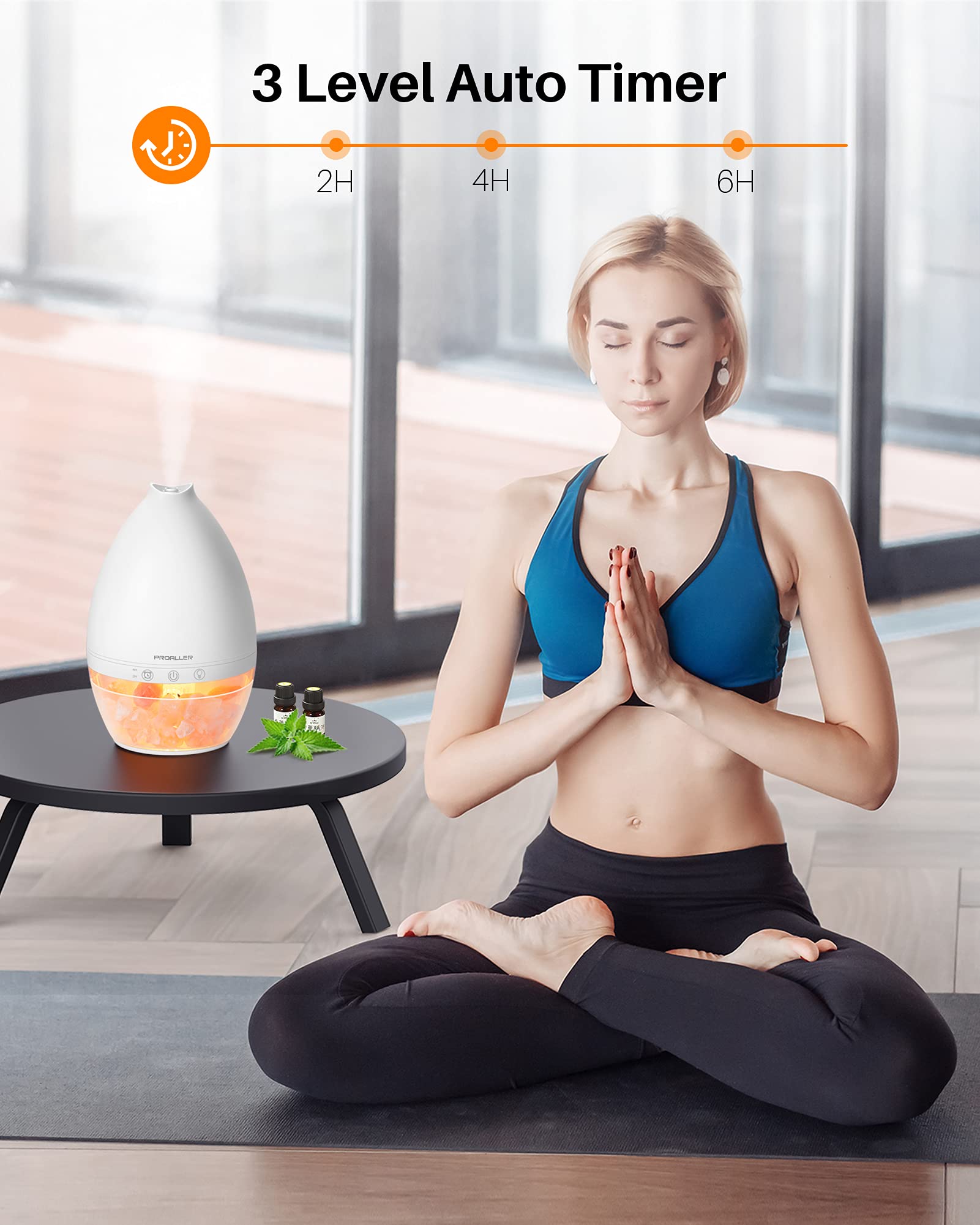 PROALLER 3-in-1 Himalayan Crystal Salt Lamp & Quiet Ultrasonic Essential Oil Diffuser & Cool Mist Humidifier for Bedroom, 2 Changing Light, 500ml Air Machine with Auto Shutoff, without Essential Oil