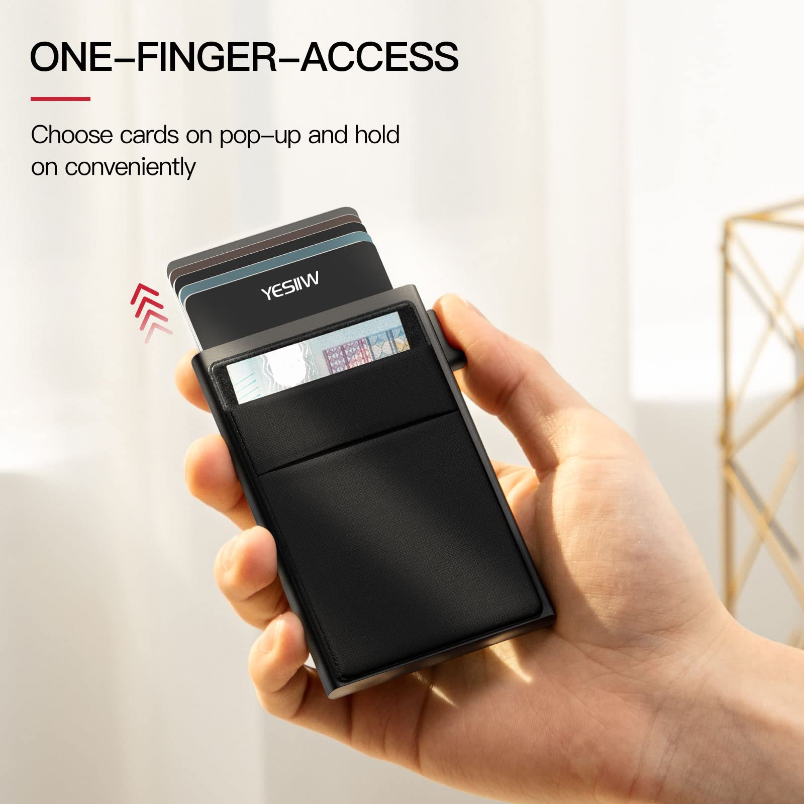 YESIIW Pop Up Wallet For Men - Slim Card Holder Wallet With Elastic Pocket - RFID Blocking Minimalist Slim Size - Bank Card Case Holds 5 Cards And Notes(Black)