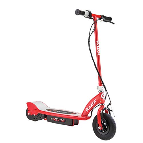Razor E175 Motorized Rechargeable Electric Power Scooter with Acceleration Control and Front Brake, Red & V17 Youth Size Sport Safety Helmet, Black