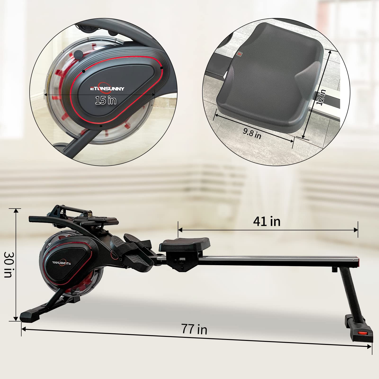 Water Rowing Machine with Bluetooth, Vertical Tank Water Rowing Machine for Home Use with Fitness APP, Support 330Lbs Weight Capacity Rower Machine with LCD Monitor, Phone Holder