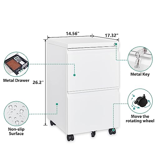 SISESOL 2 Drawer File Cabinet with Lock, Under Desk Metal Filing Cabinet for Home Office,Lockable Rolling File Cabinet with 2 Keys for Legal/Letter/a4 Size