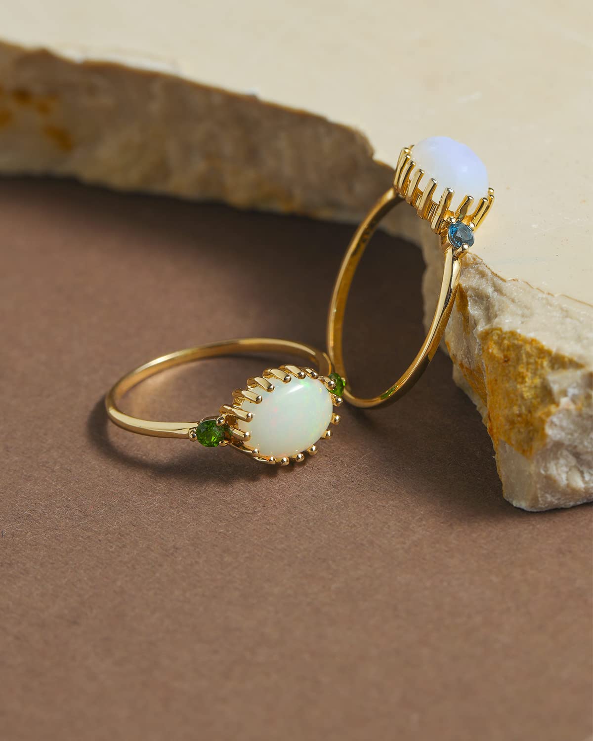 YoTreasure 1.09 Ct. Genuine Ethiopian Opal Chrome Diopside Promise Ring 14K Yellow Gold Gemstone Jewelry