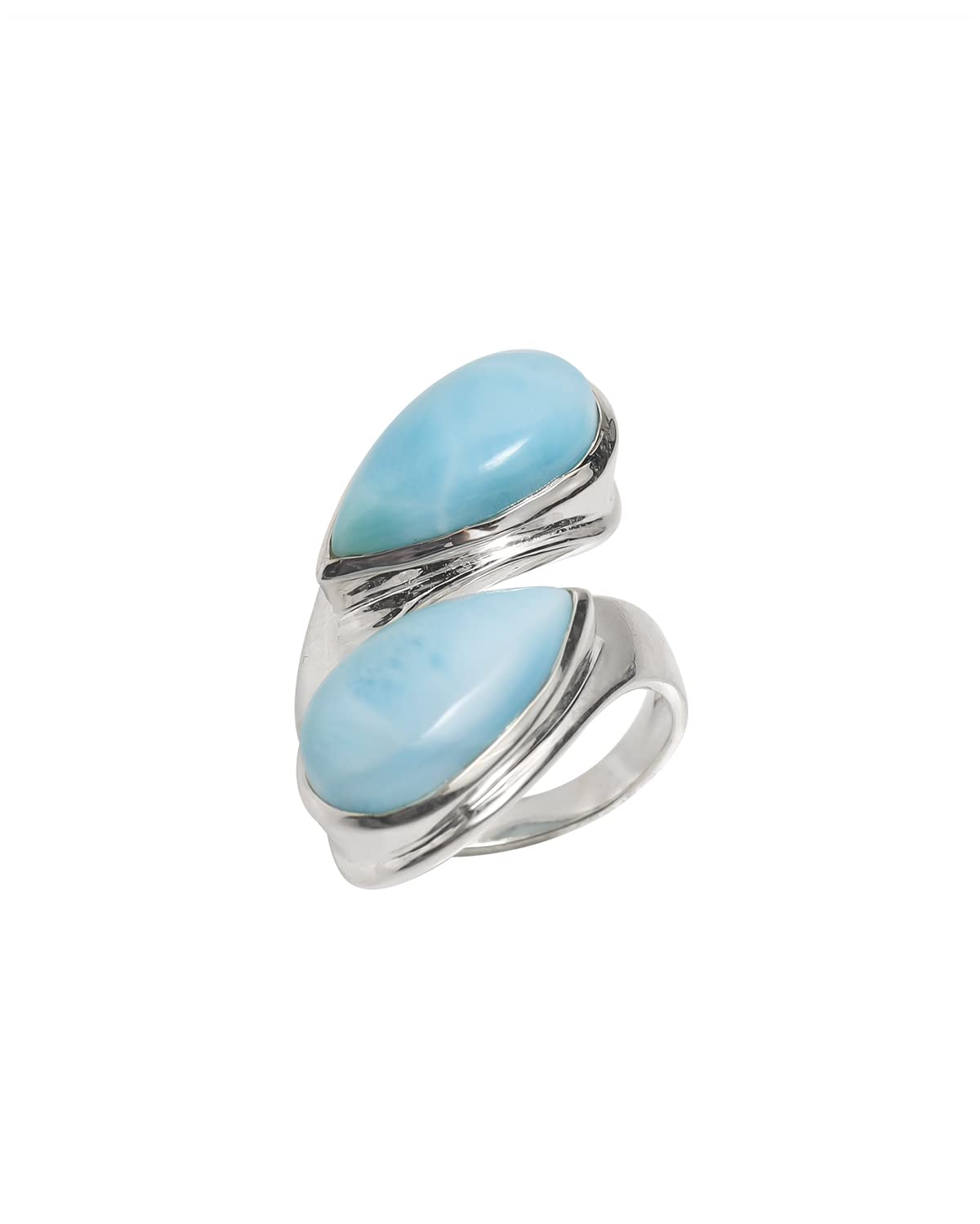 YoTreasure Larimar Solid 925 Sterling Silver Bypass Ring Jewelry