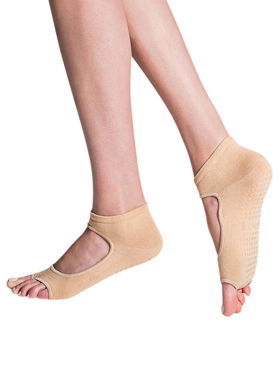 Tucketts Allegro Toeless Non-Slip Grip Socks - Anti Skid Yoga, Barre, Pilates, Home & Leisure, Pedicure - S/M - 1 pair Nude 4