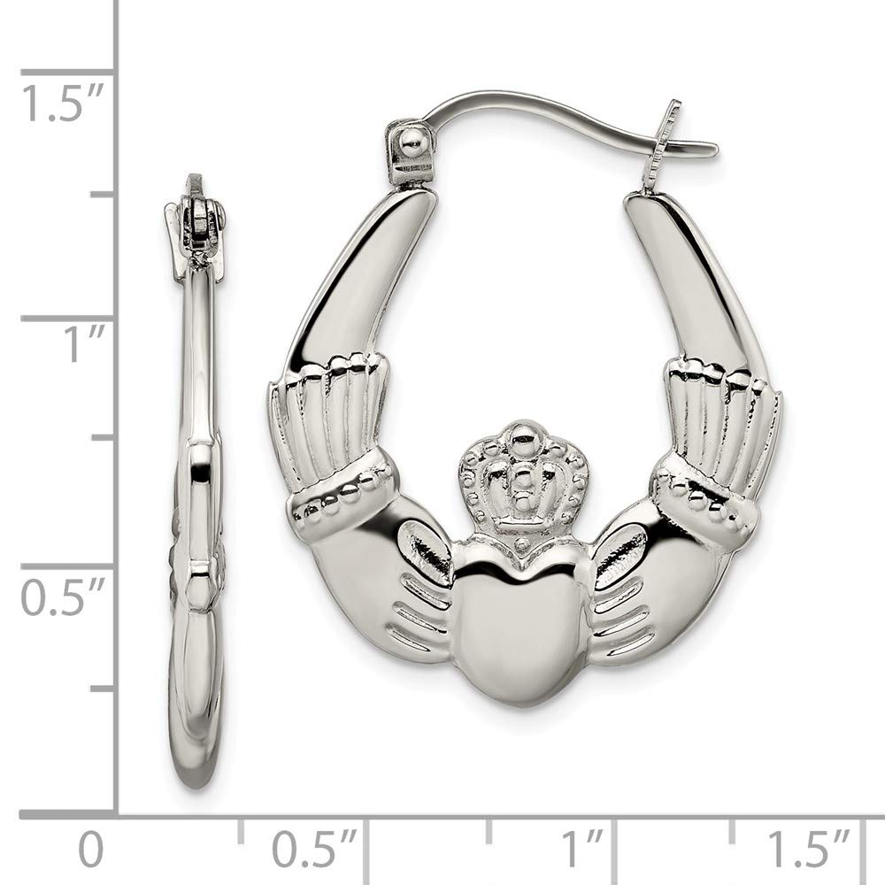 Stainless Steel Celtic Irish Claddagh Hoop Puffed Shrimp Earrings