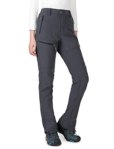 Wespornow Women's-Snow-Ski-Pants for Winter Outdoor Fleece-Lined-Water-Resistant-Hiking-Insulated-Pants with Zipper Pockets(Grey,Medium