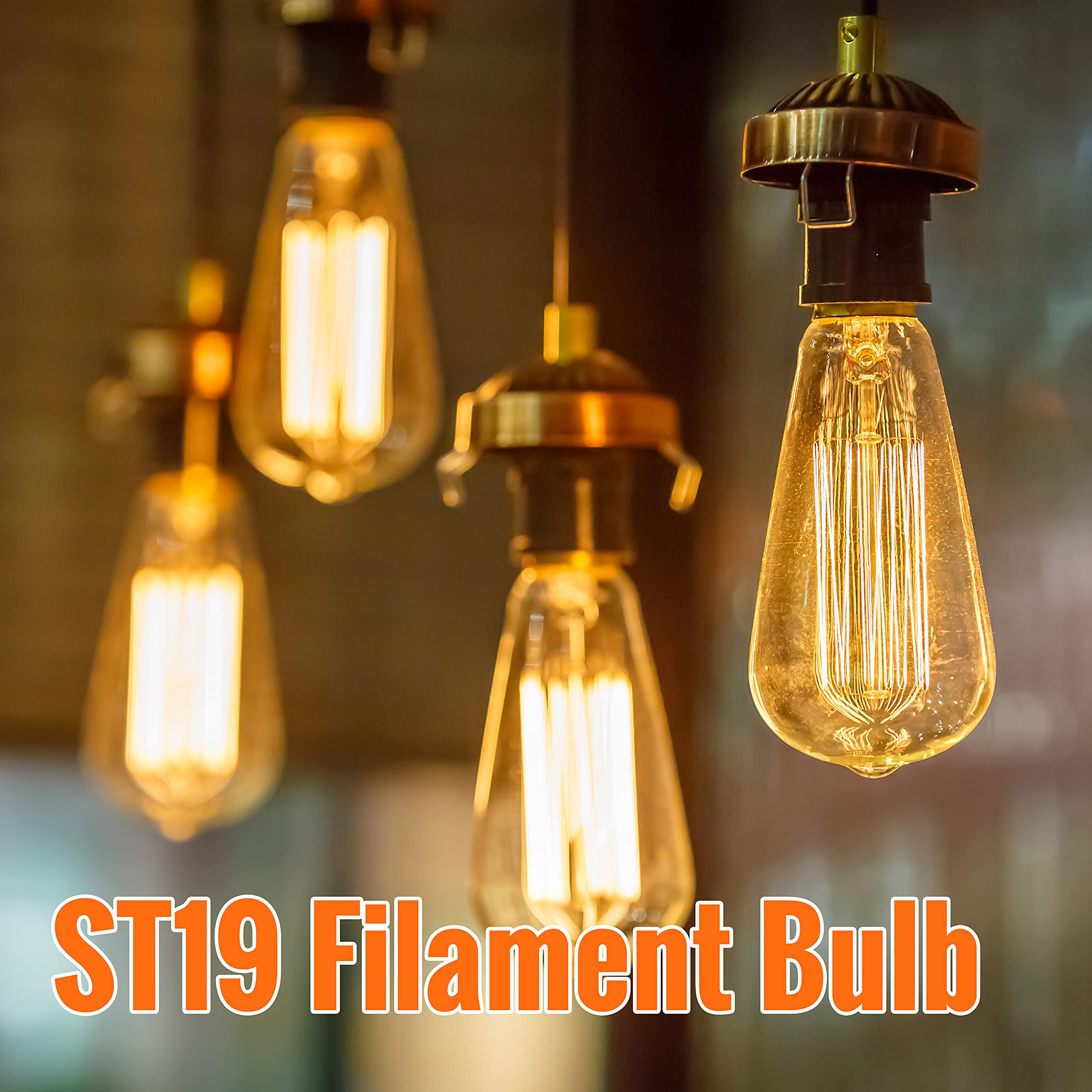 SUNLAKE LIGHTING 10 Pack ST19 (ST64) LED Bulb, Vintage Edison Filament ST64 Style Bulb, Dimmable, Wet Rated Waterproof, 5W=60W, 2700K Soft White, 500 LM, E26 Base, Restaurant or Outdoor String Lights