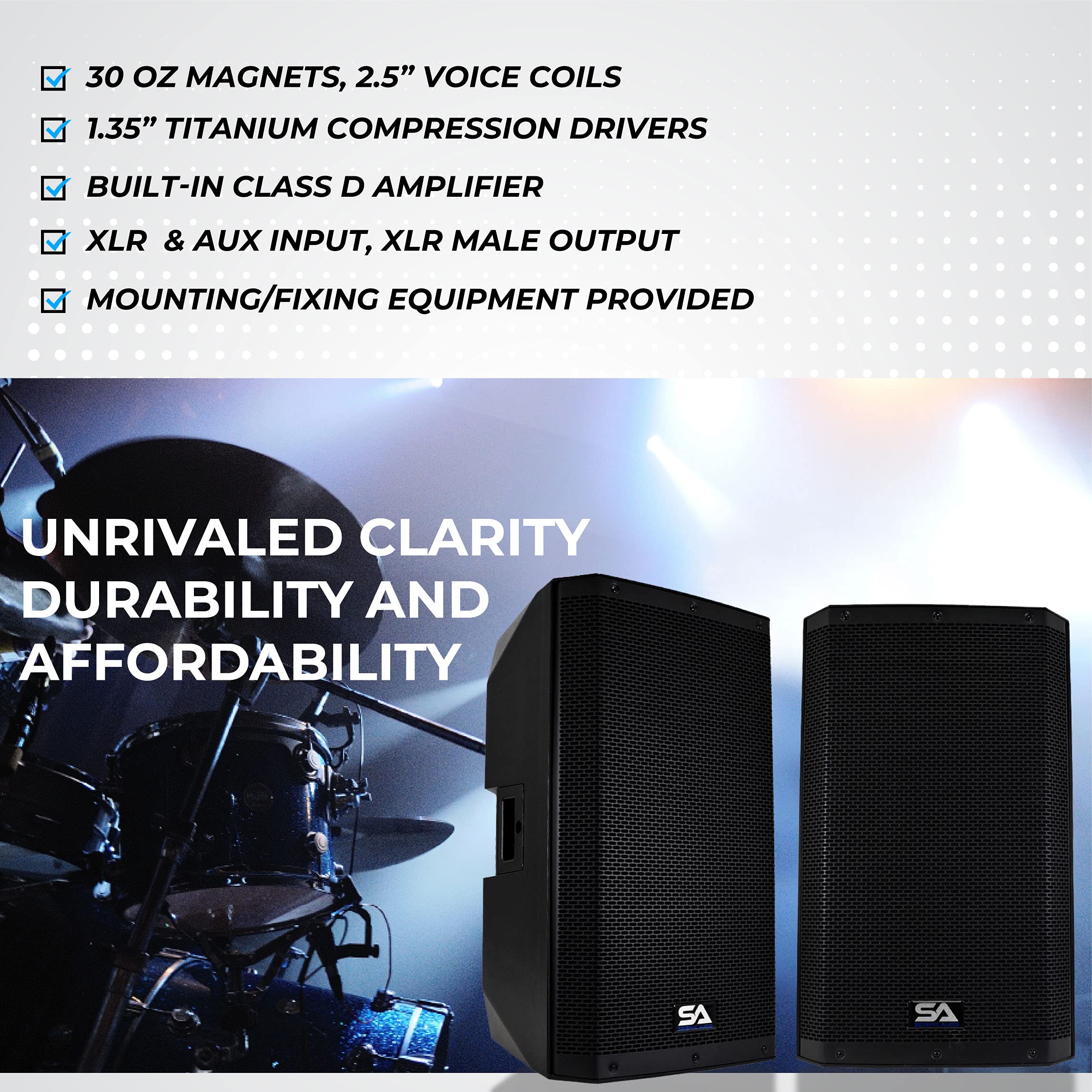 Seismic Audio Speakers Riot-12, Pair of Premium PA/DJ 2-Way Active PA/DJ Speakers, 12β, Bluetooth, DSP, Built in Mixer & Class D Amplifier