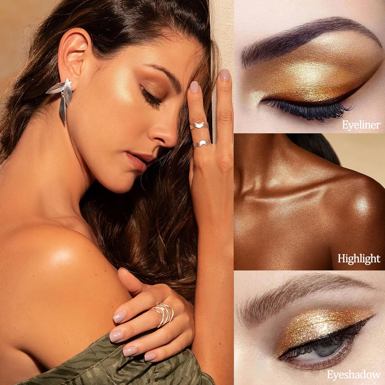 Rosarden Glitter Liquid Eyeshadow, Glitter Eyeshadow, Face Glitter, Liquid Eyeshadow,Metallic Eye Shadow, Long Lasting, Quick-Drying, Waterproof Orange Glittering Eye Shadow For Women