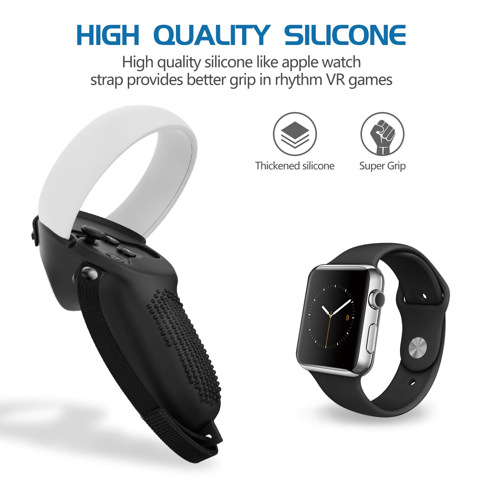 TOPPLAY touch controller grips cover for oculus quest 2 accessories,Comfortable elastic silicone controller grips with knuckle hand strip,Anti-slip,Anti-throw,2 rocker caps for free(black)