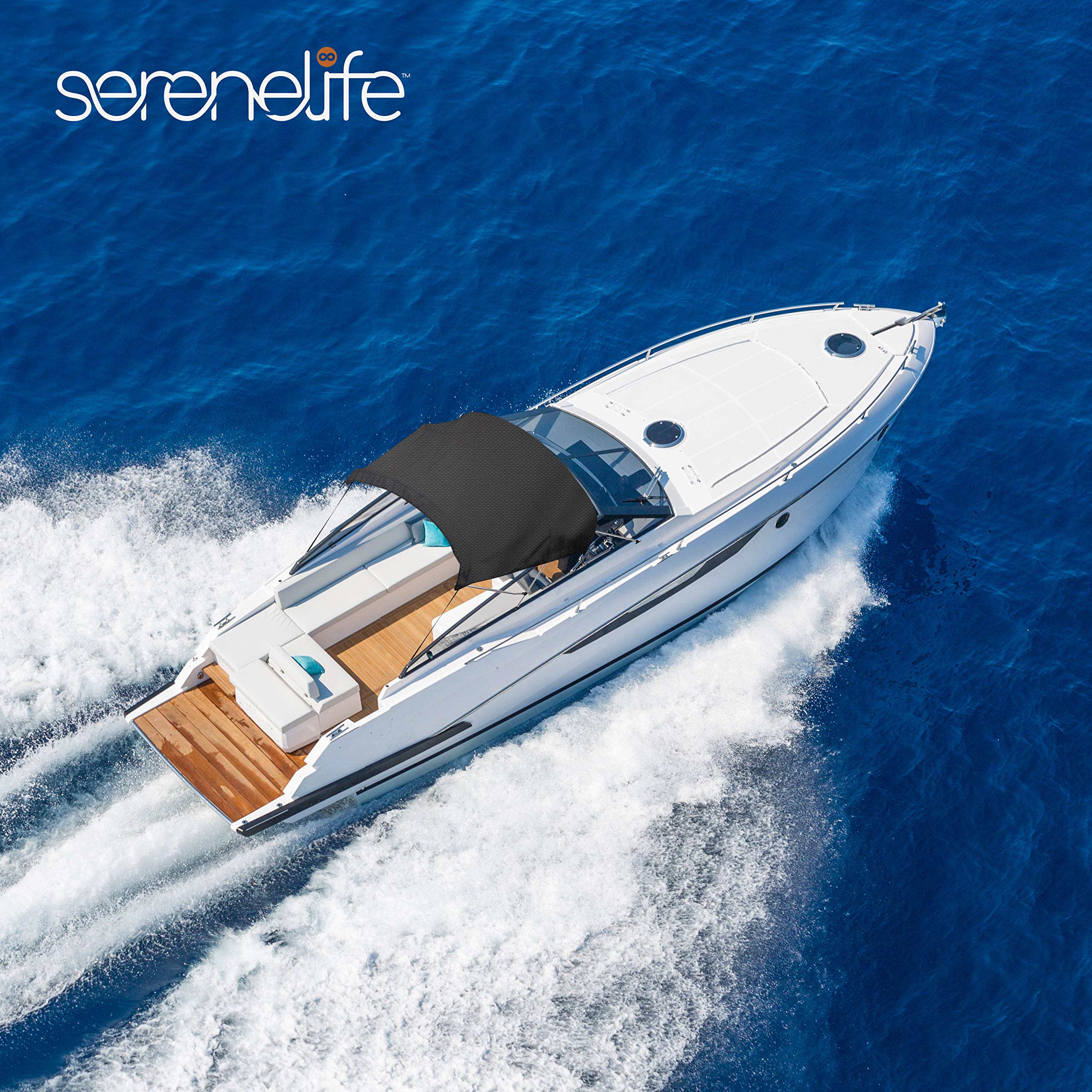 Waterproof Boat Bimini Top Cover-67-72" W 4 Bow Bimini Top Canvas Sun Shade Boat Canopy 1" Double Wall Alu Frame Tube, 2 Straps 2 Rear Support Poles, Storage Boot - SereneLife SLBT4BE678 (Beige)